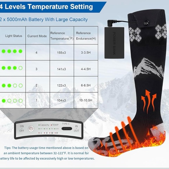 Underwear & Socks | Heated Black Socks With Battery Pack | Poshmark